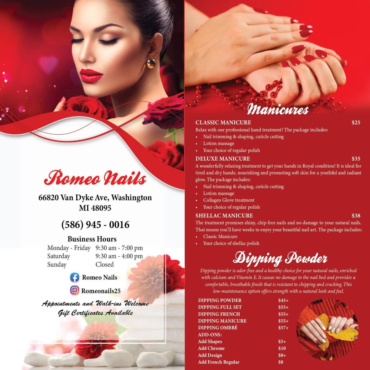 Services and Prices – Romeo Nails Washington, MI 48095